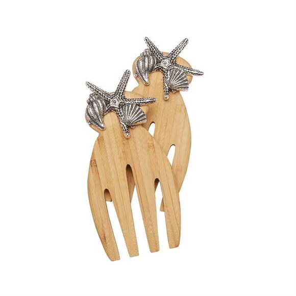 Mud Pie | Dining | Mud Pie Starfish And Seashells Salad Hands Set Wood ...